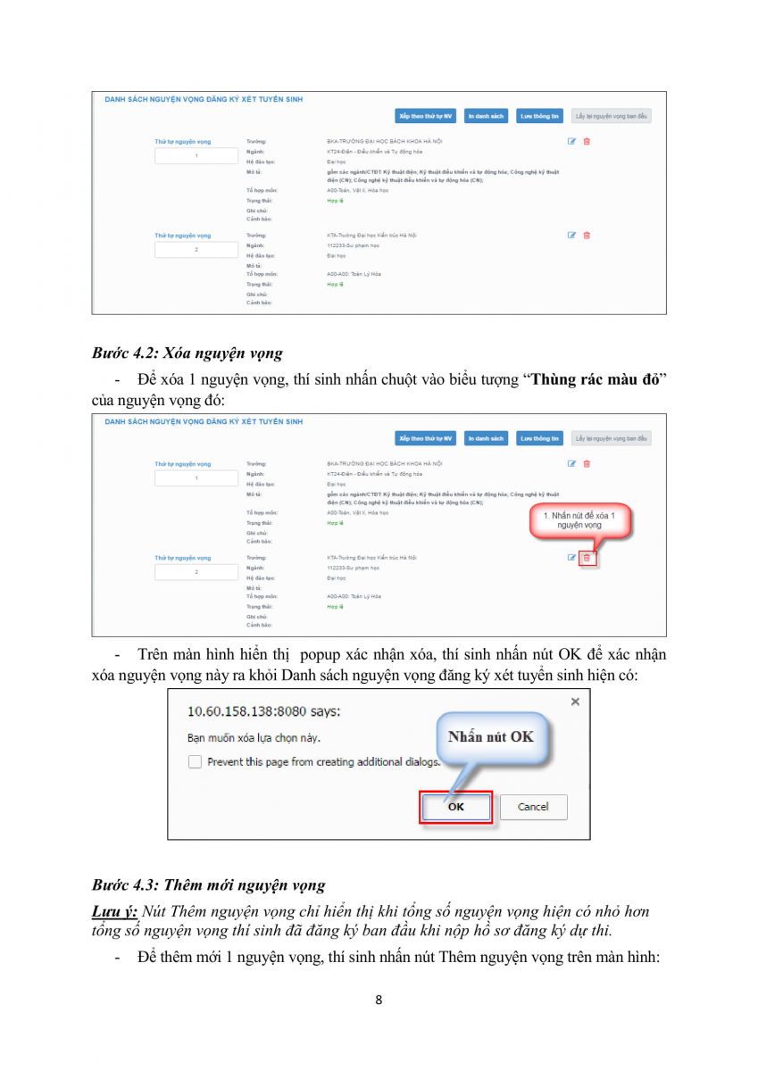 Hướng dẫn điều chỉnh nguyện vọng trực tuyến 2020